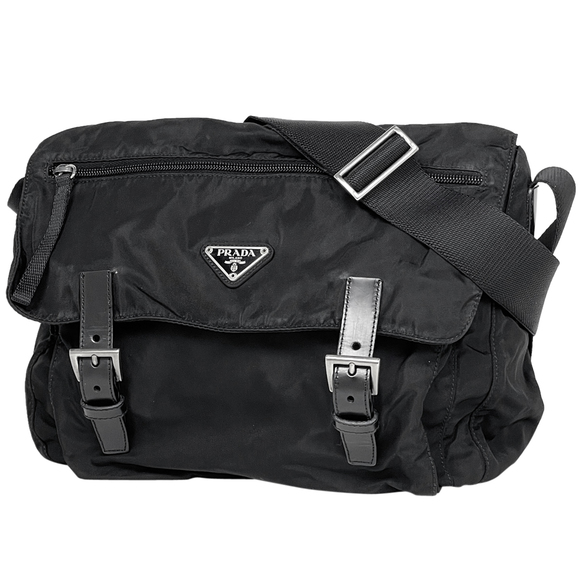 Prada | Bags | Prada Logo Plate Nylon Shoulder Bag Black | Poshmark